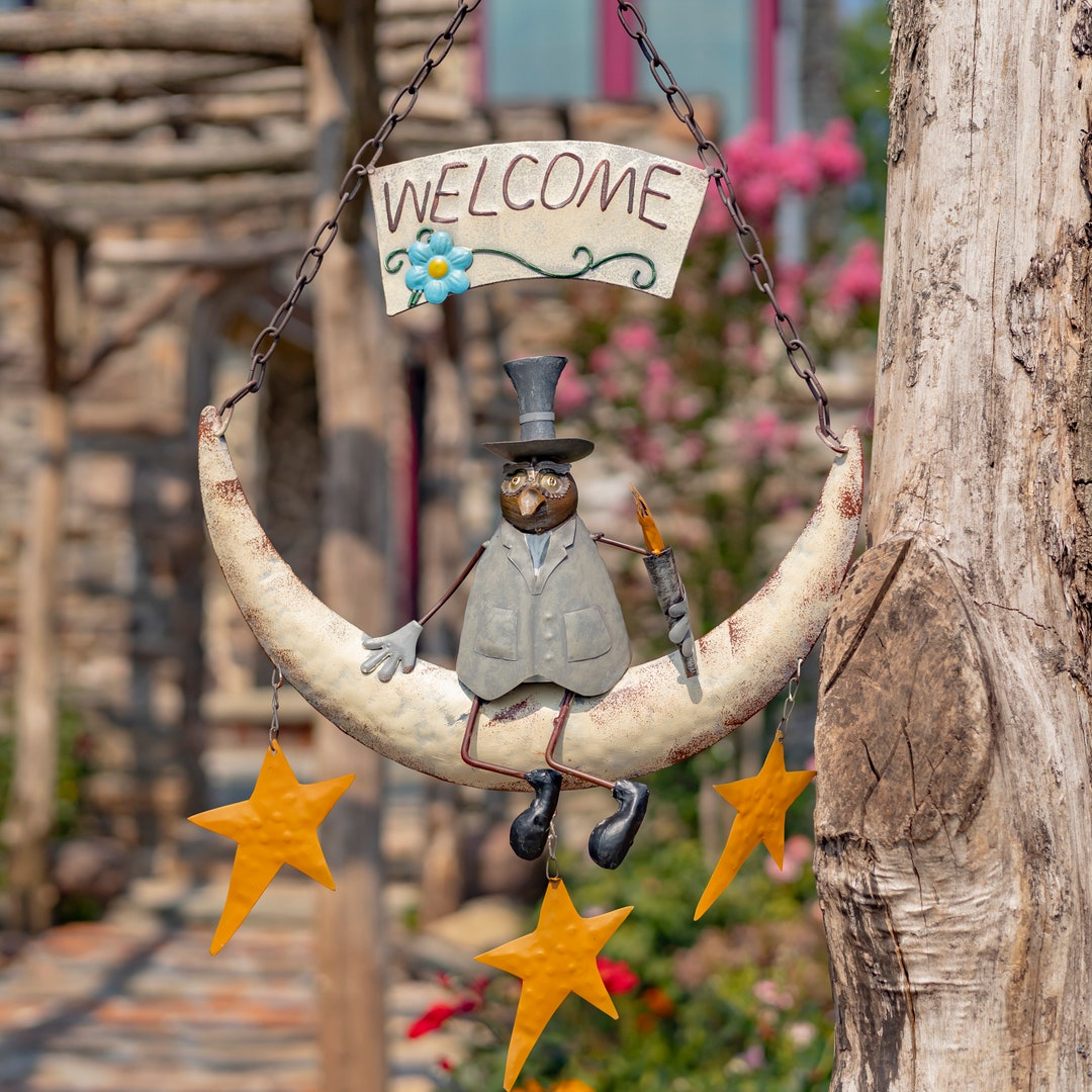Set of 3 Hanging Welcome Sign With Owls on the Moon - Etsy