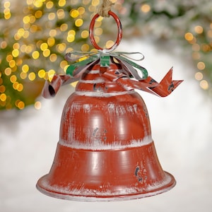 Set of 9 Assorted Antique Red Oversized Hanging Metal Christmas Bells ...
