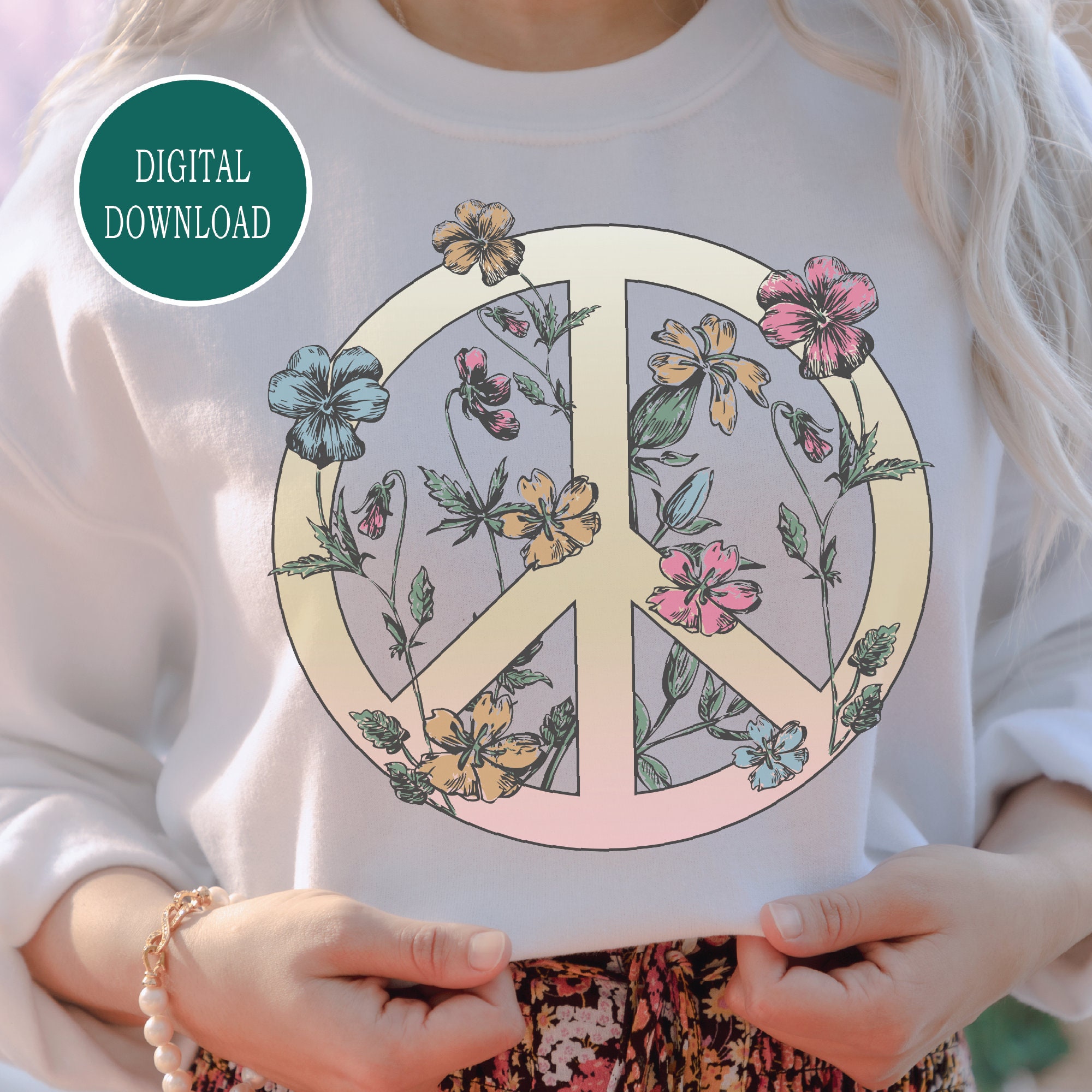 Retro Sublimation Peace and Flowers PNG Peace Sign Clipart | Etsy