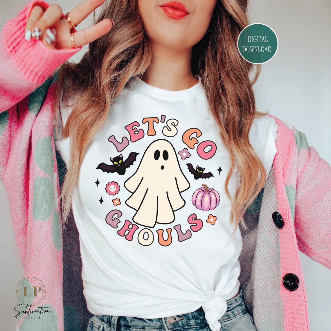 Lets Go Ghouls Retro Png Retro Ghost Png Halloween Ghost - Etsy