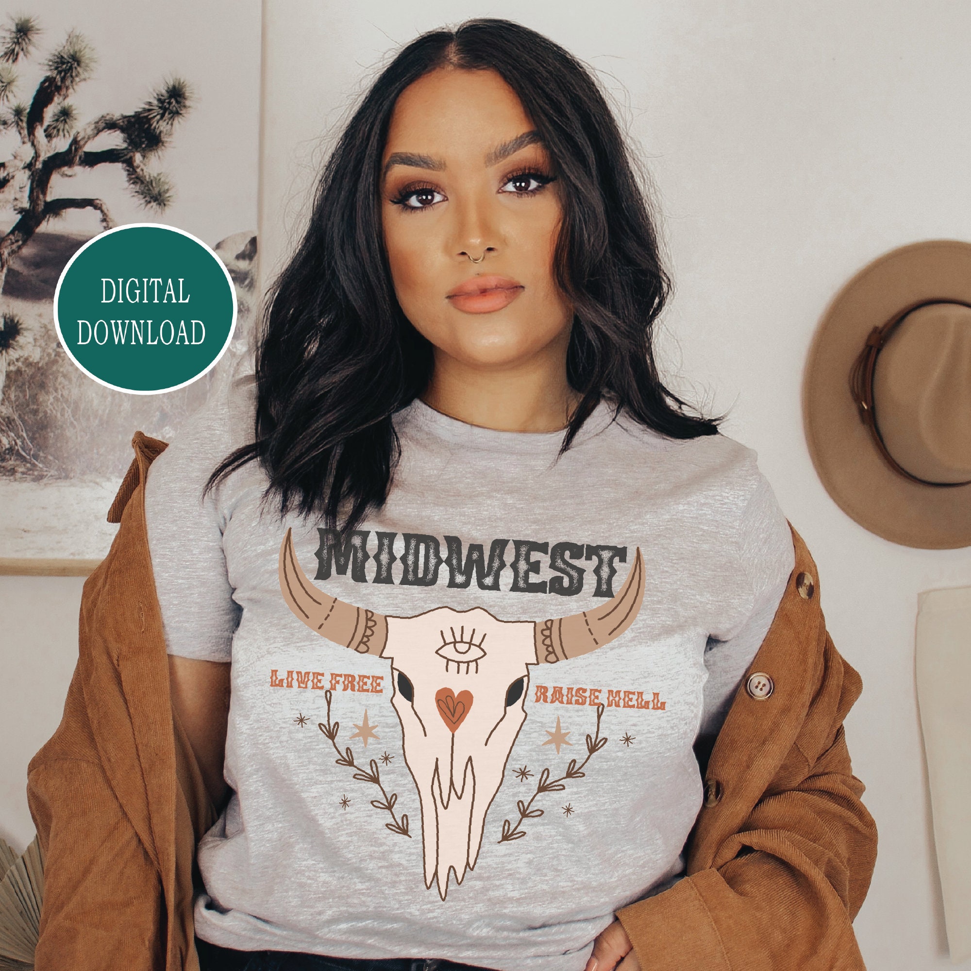 Midwest Boho Western SVG Boho Cow Skull SVG Western T-shirt - Etsy