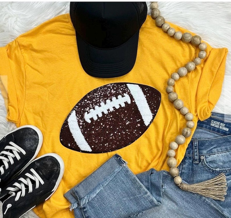 Sequin Football Patch Everyday Color Tee - Etsy