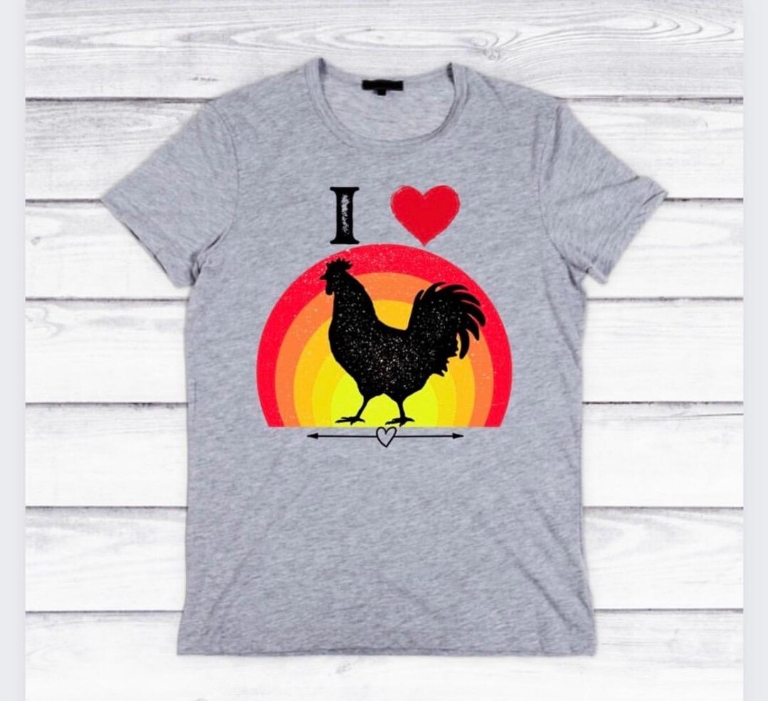 I Heart Love Roosters Chicken With Rainbow Tee - Etsy