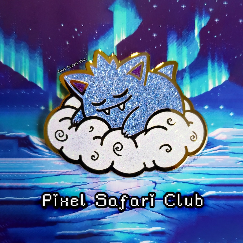 Sleeping Gengar Cloud Art Pin 2-inch Glitter Hard Enamel Pin Poke Art ...