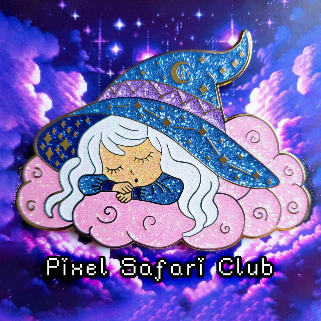 Sleeping Witch Cloud Art Pin: Glitter Hard Enamel, Cosmic Witch Hat - Etsy