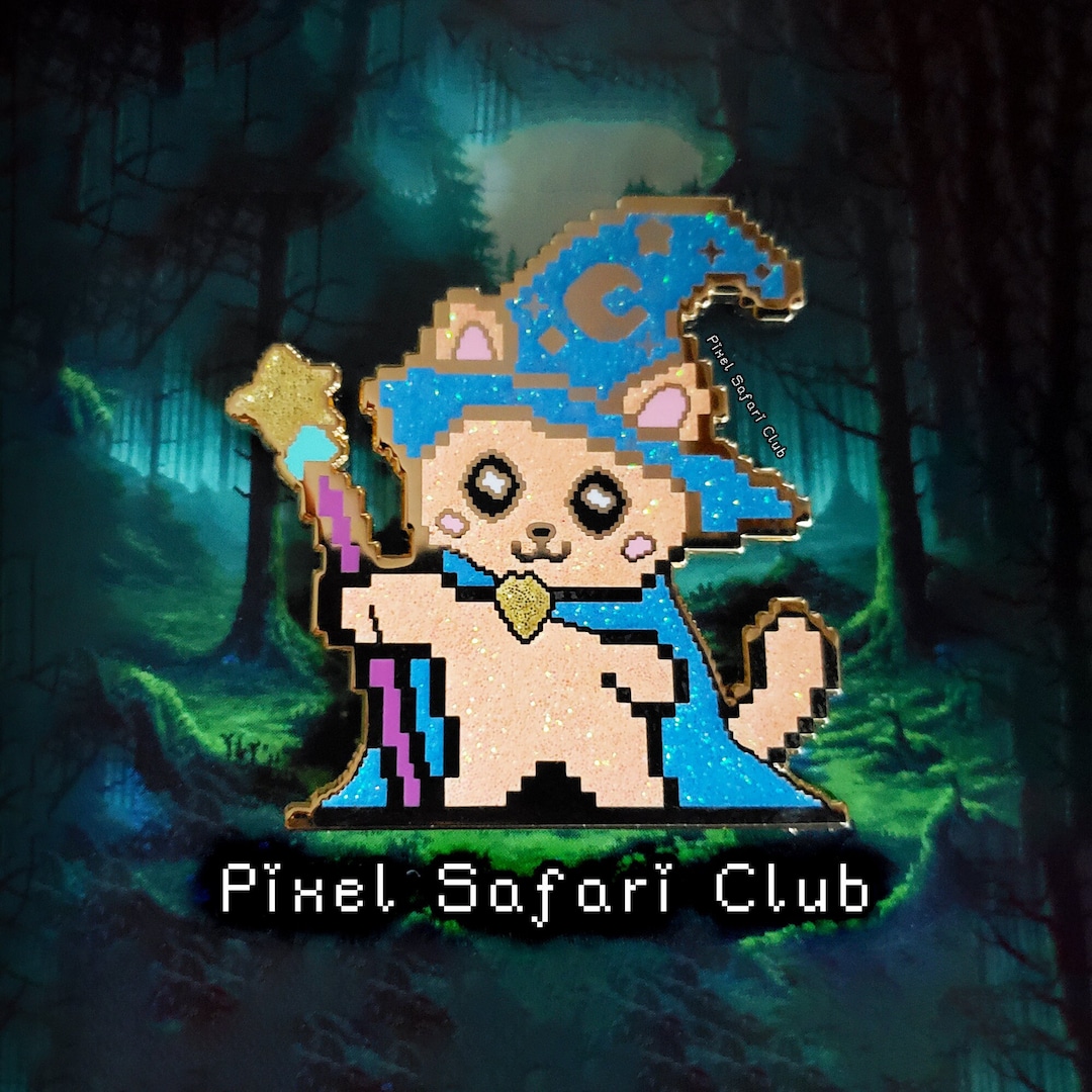 Cat Witch 8-bit Pixel Art Pin | 2-inch Glitter Hard Enamel Pin | 16-bit ...