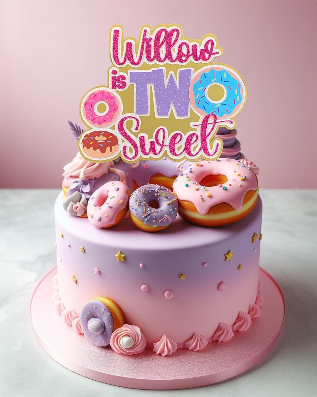 DOUGHNUT TWO SWEET Glitter Cake Topper. Wording Can Be in Pink or Blue ...