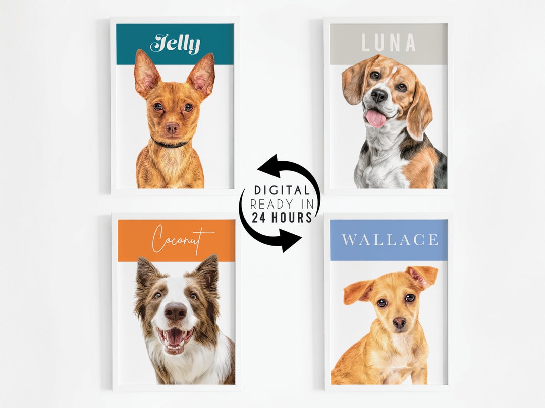 Custom Pet Portrait From Photo: Personalized Digital Dog and Cat ...