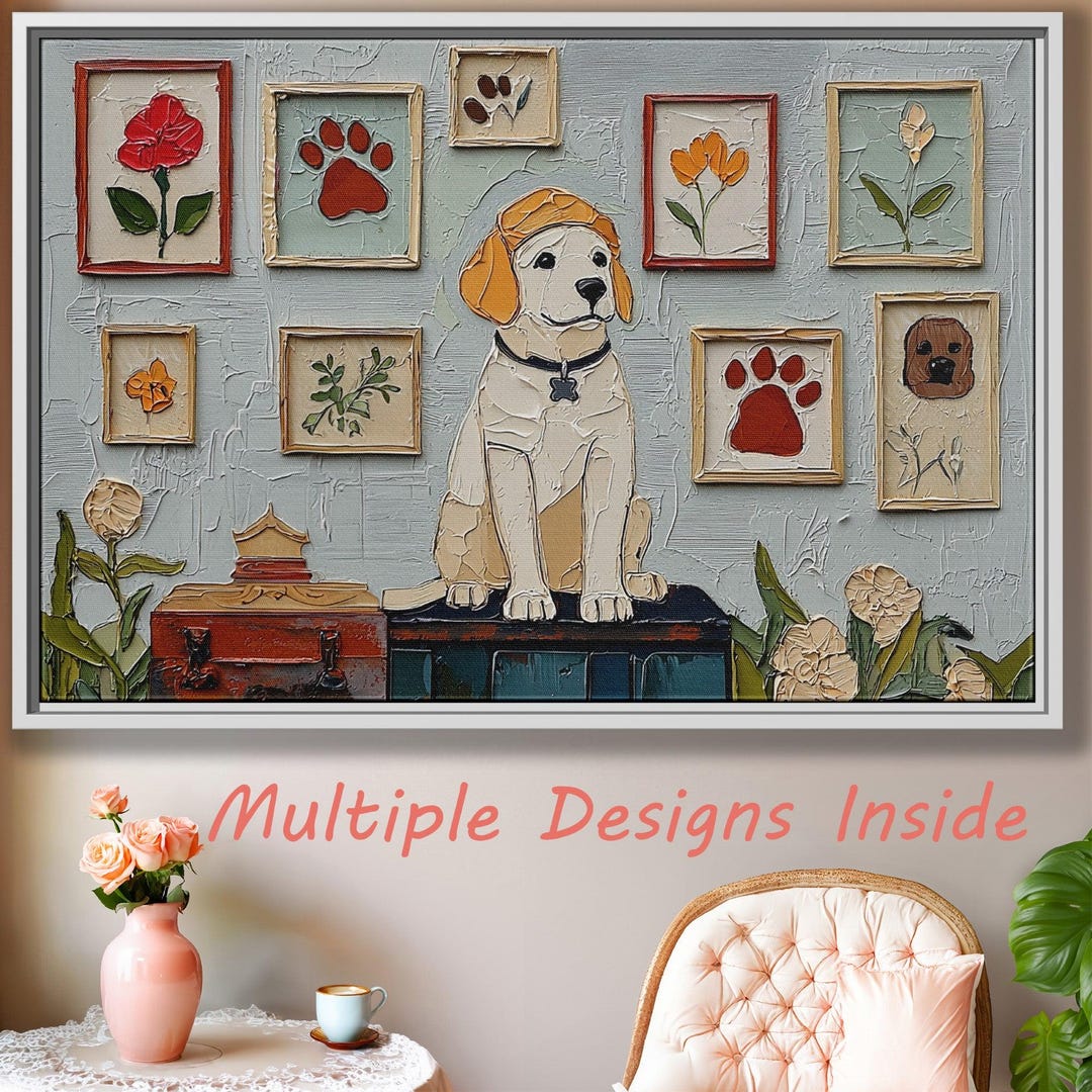 Modern Cute Labrador Wall Art Oil Painting Canvas Print Framed Dog ...