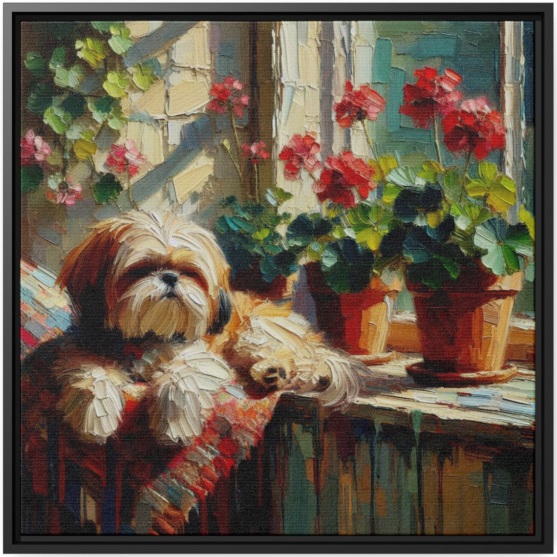 Shih Tzu Wall Art Oil Painting Canvas Print Cute Dog Portrait Blooming ...