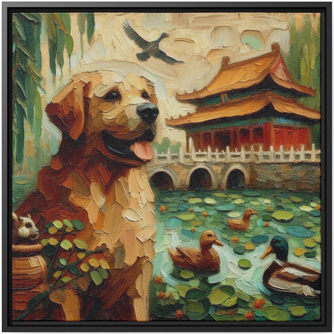 Lab Labrador Chinese Temple Ducks Canvas Print Wall Art Oil Painting ...