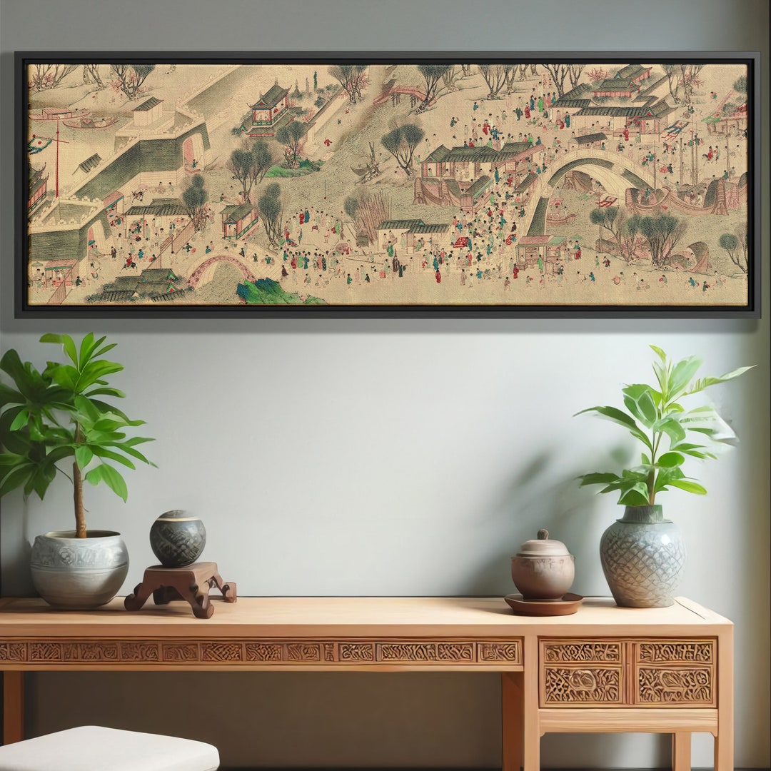Ancient Riverside Marketplace Chinese Ink Painting Wall Print Canvas ...