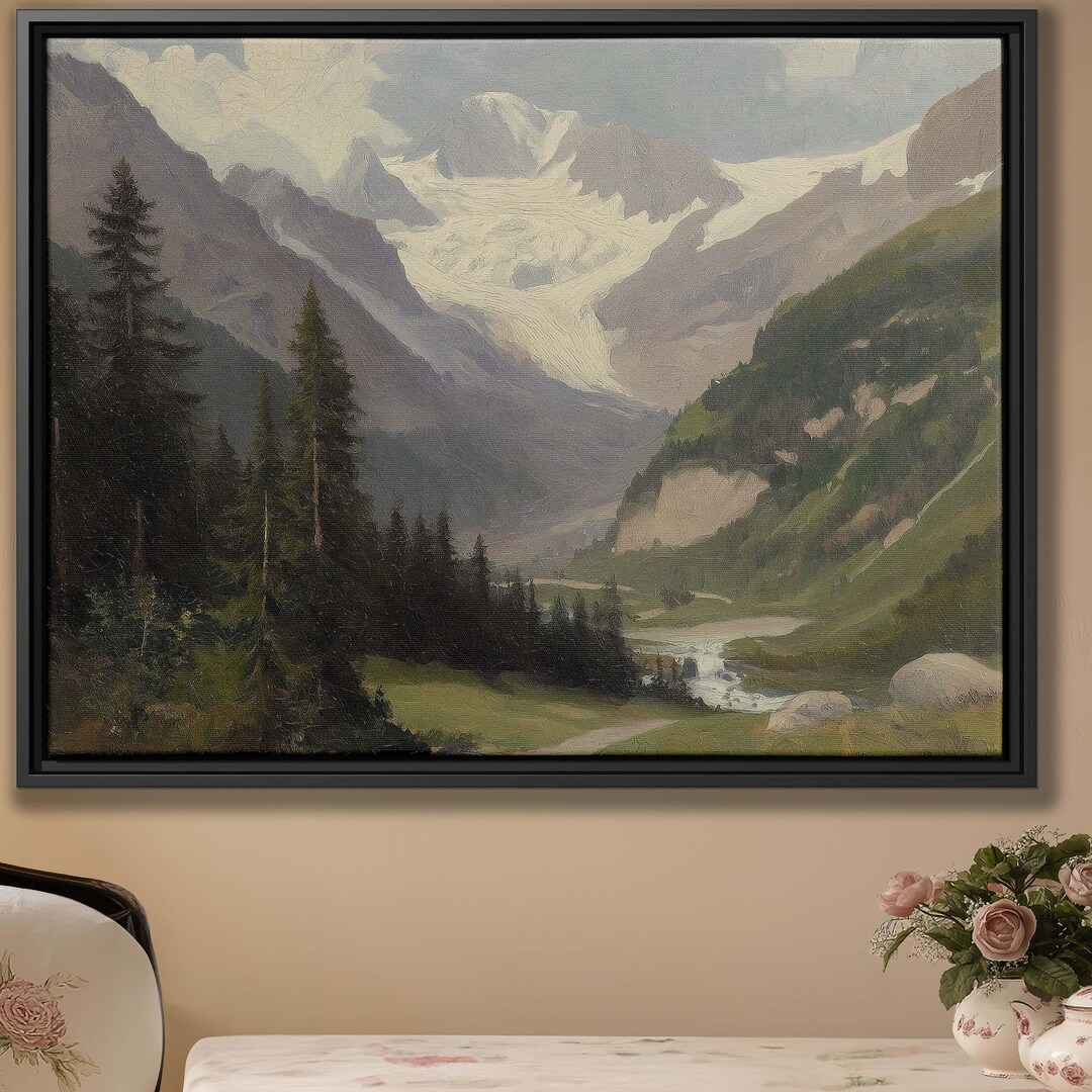 Mountain Valley Canvas Art | Alpine Landscape Painting | Rustic Nature ...
