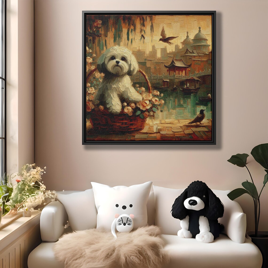 Bichon Frise Wall Art Oil Painting Canvas Print Cute Dog Portrait ...