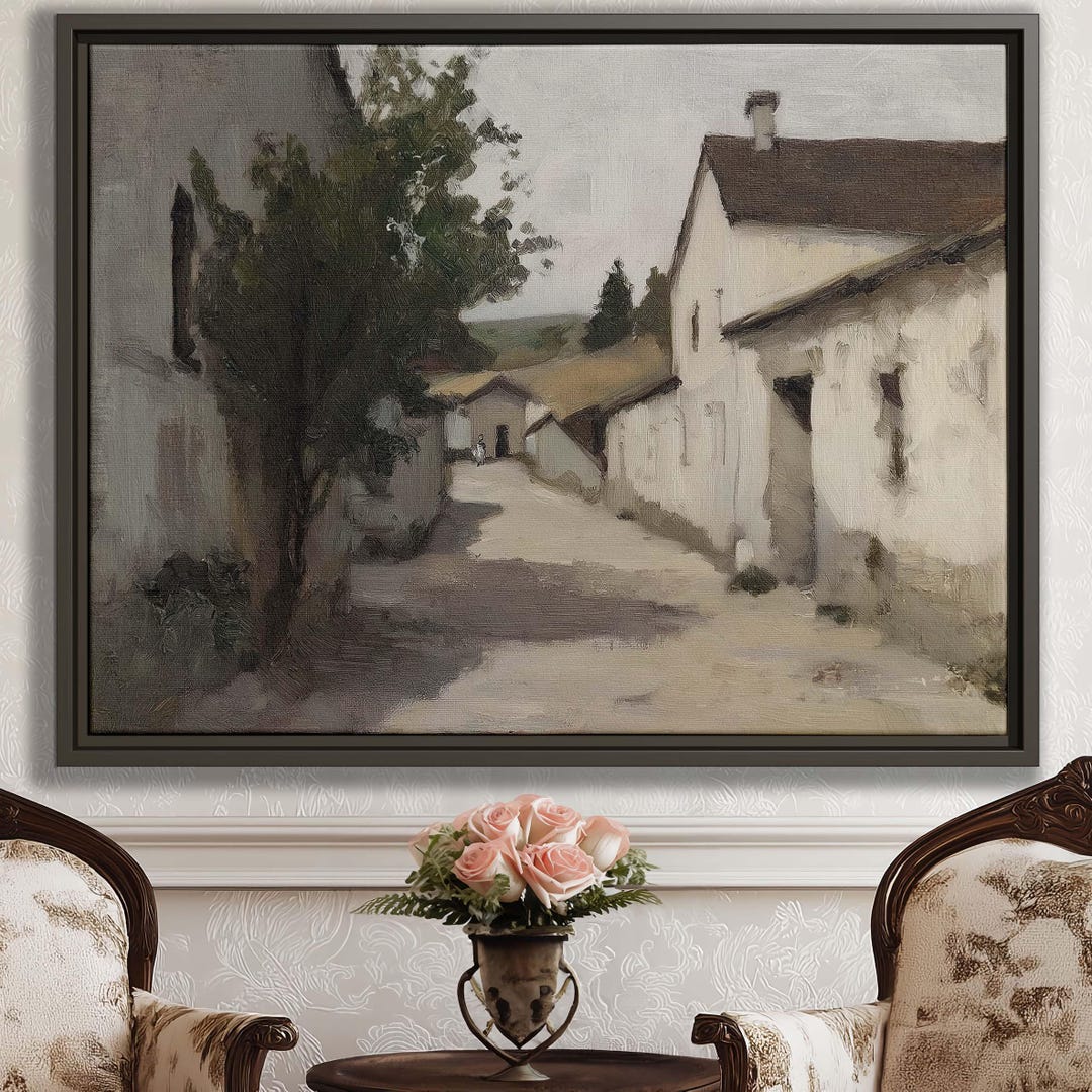 Countryside Wall Art Village Landscape Painting Rustic Canvas Print ...