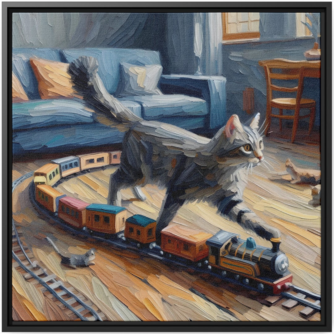 Chartreux Cat Toy Train Chase Canvas Print Lively Oil Painting Home ...