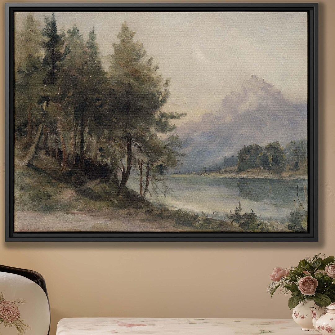 Mountain Lake Landscape Oil Painting | Scenic Nature Canvas Art ...