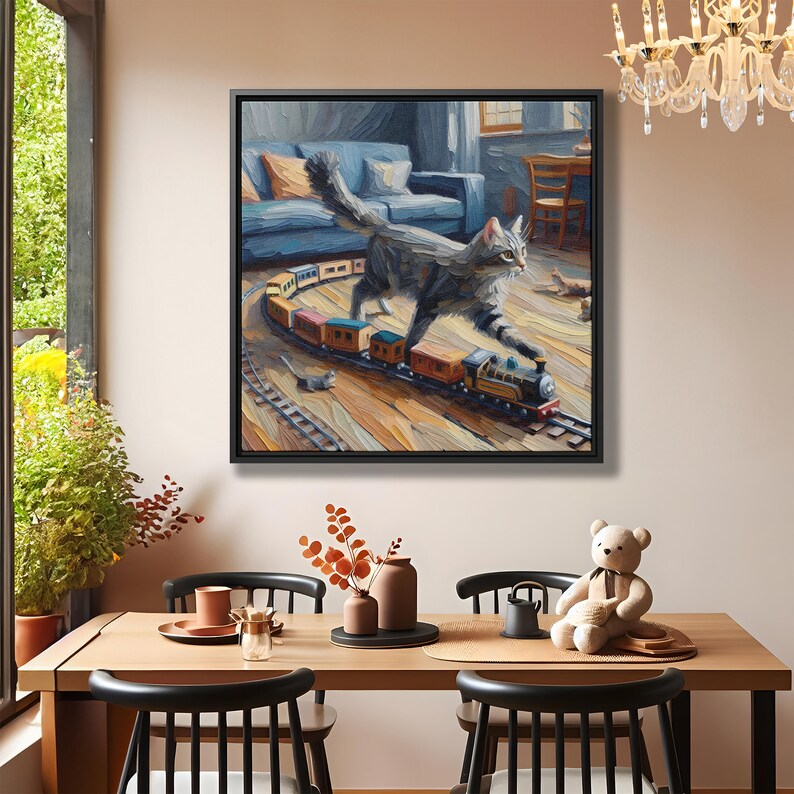 Chartreux Cat Toy Train Chase Canvas Print Lively Oil Painting Home ...