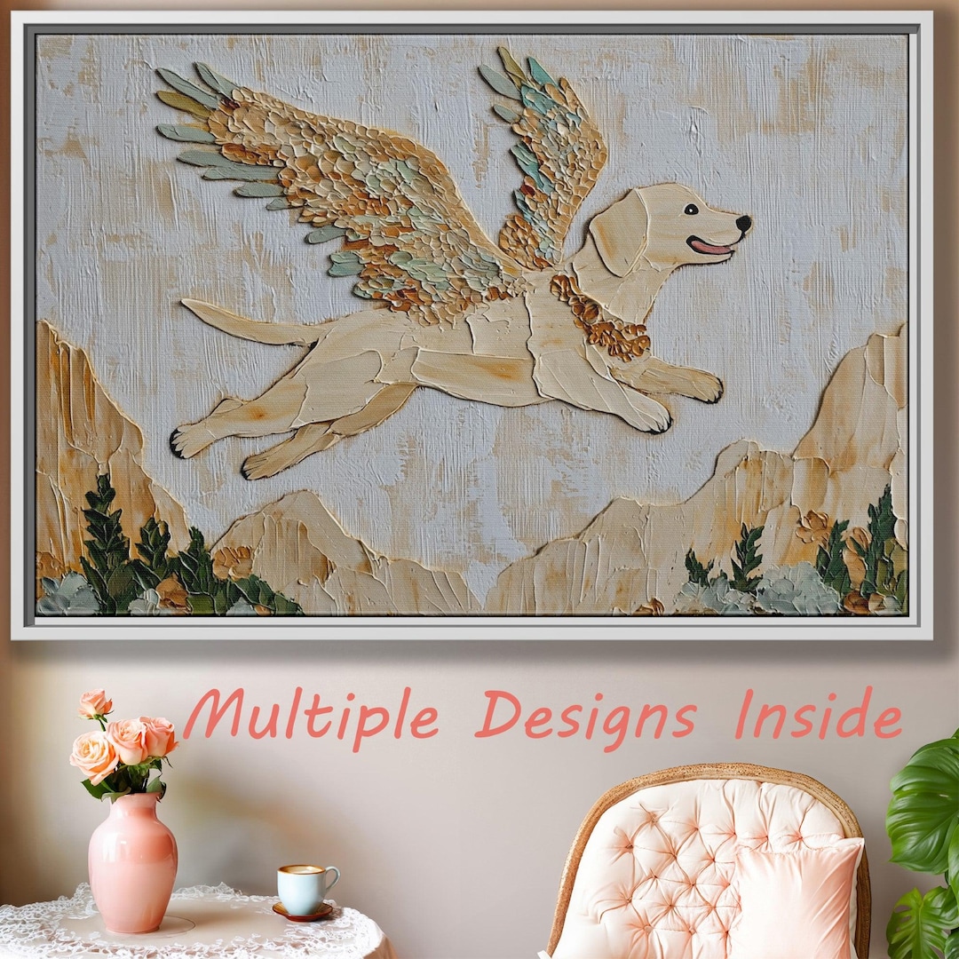 Cute Labrador Angel Wings Wall Art Oil Painting Canvas Print Artwork ...