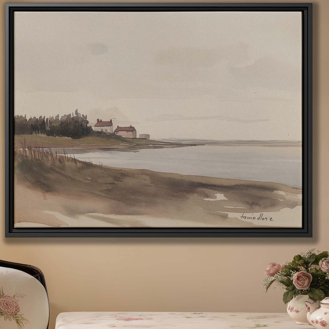 Coastal Landscape Sketch | Seaside Drawing | Rustic Nature Artwork ...