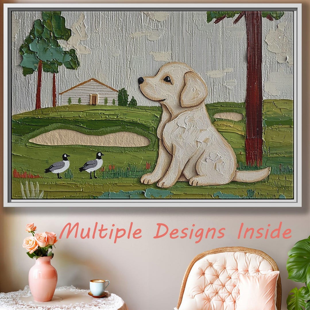 Labrador Dog Wall Art Oil Painting Canvas Print Cute Nature Artwork ...