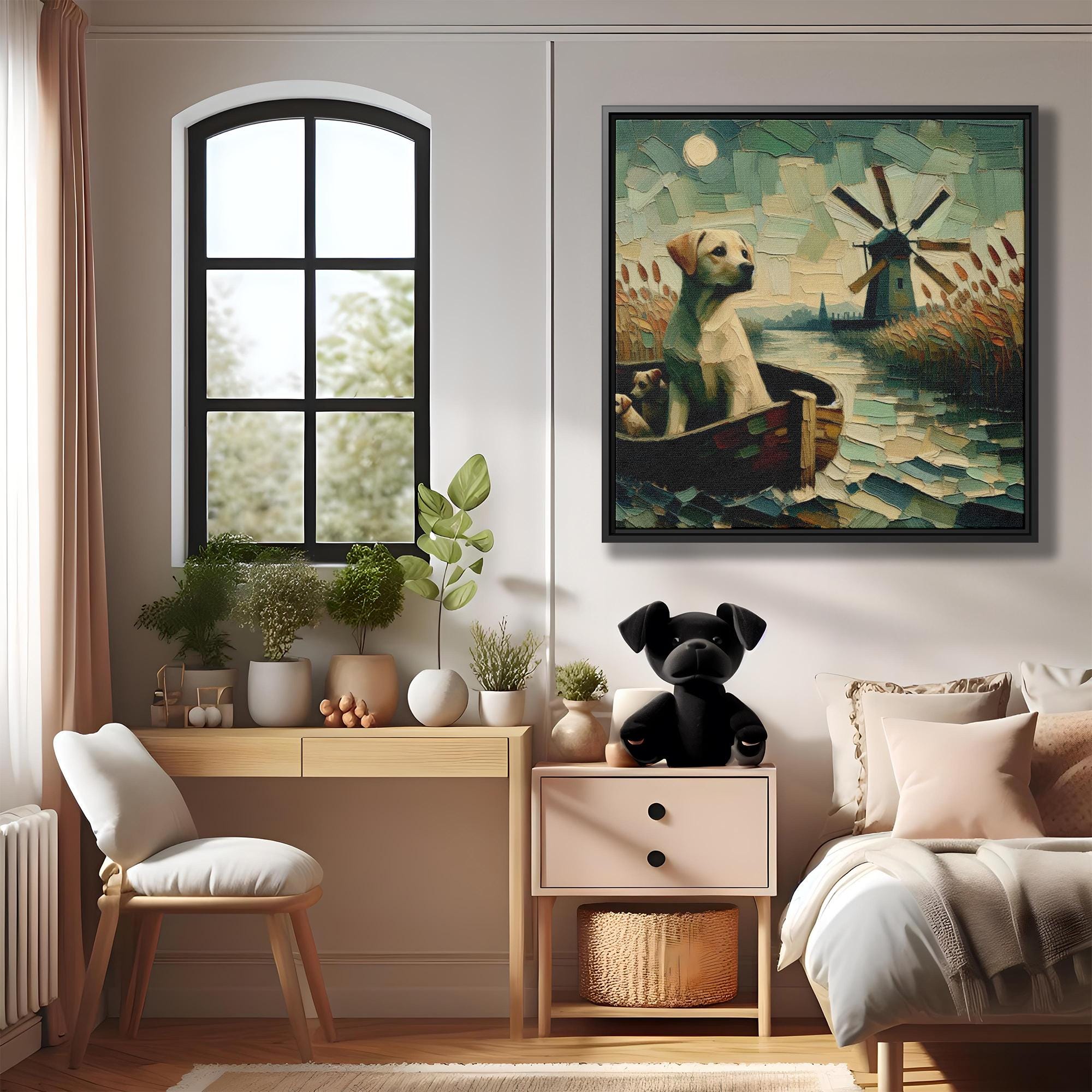 Labrador Canoe Journey Dog Portrait Wall Art Canvas Print Oil Painting ...