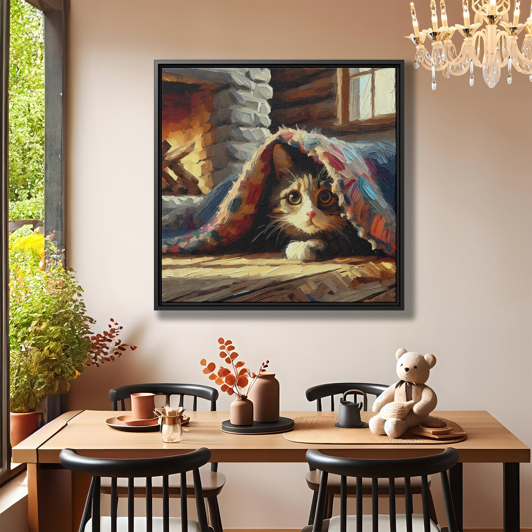 Calico Manx Cat Portrait Artwork Wall Art Decor Gift Canvas Print Oil ...