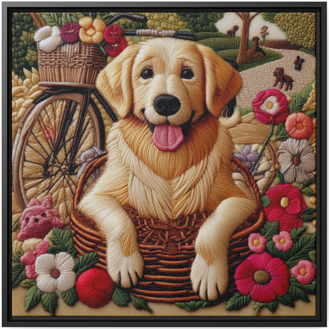 Dog Portrait Wall Art Embroidery Canvas Print Golden Retriever Painting ...
