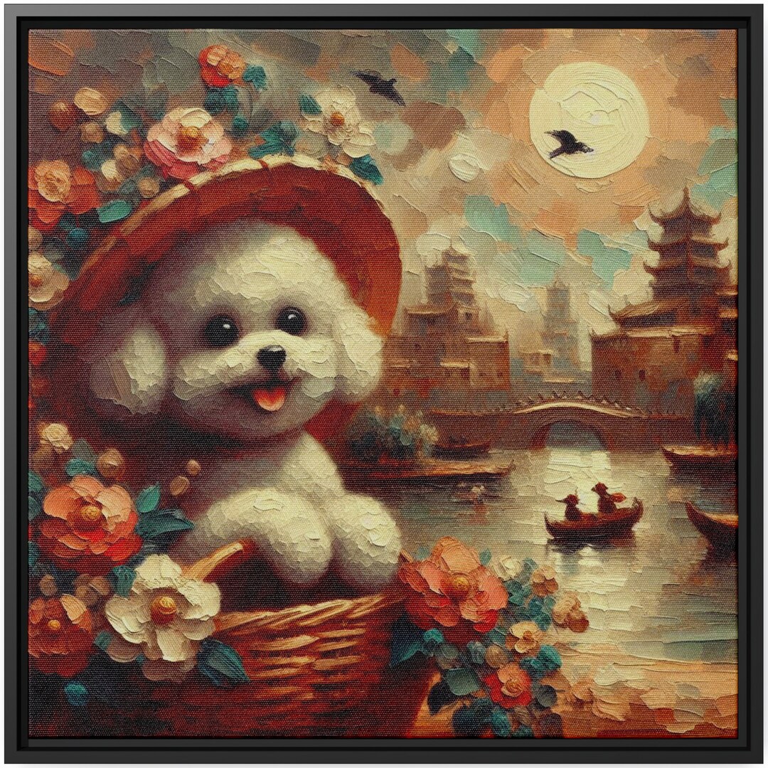 Bichon Frise Wall Art Oil Painting Canvas Print Cute Dog Portrait ...
