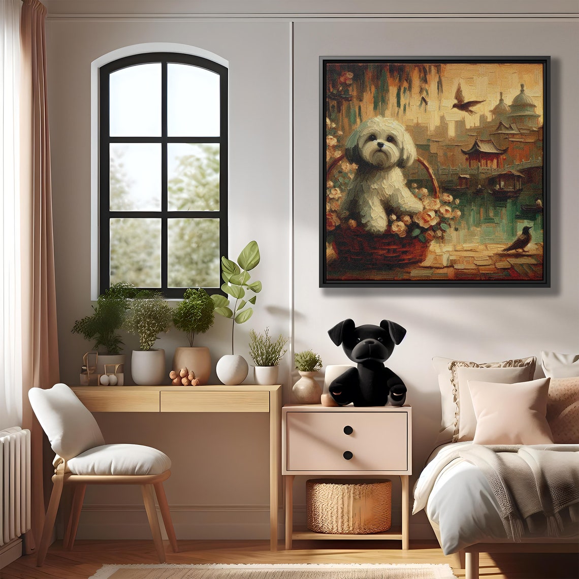 Bichon Frise Wall Art Oil Painting Canvas Print Cute Dog Portrait ...