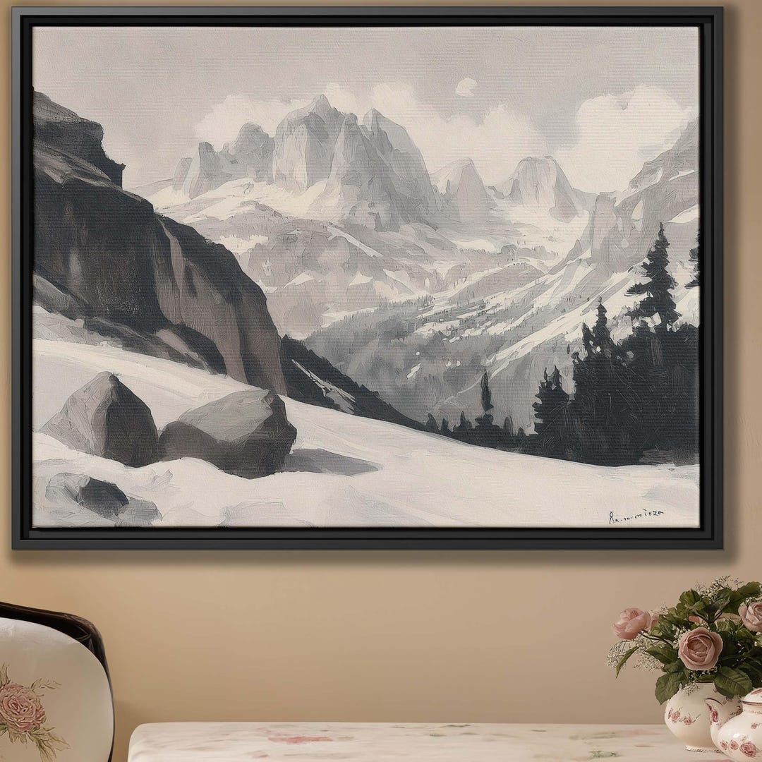 Mountain Sketch Art | Scenic Alpine Drawing | Black and White Wall Art ...
