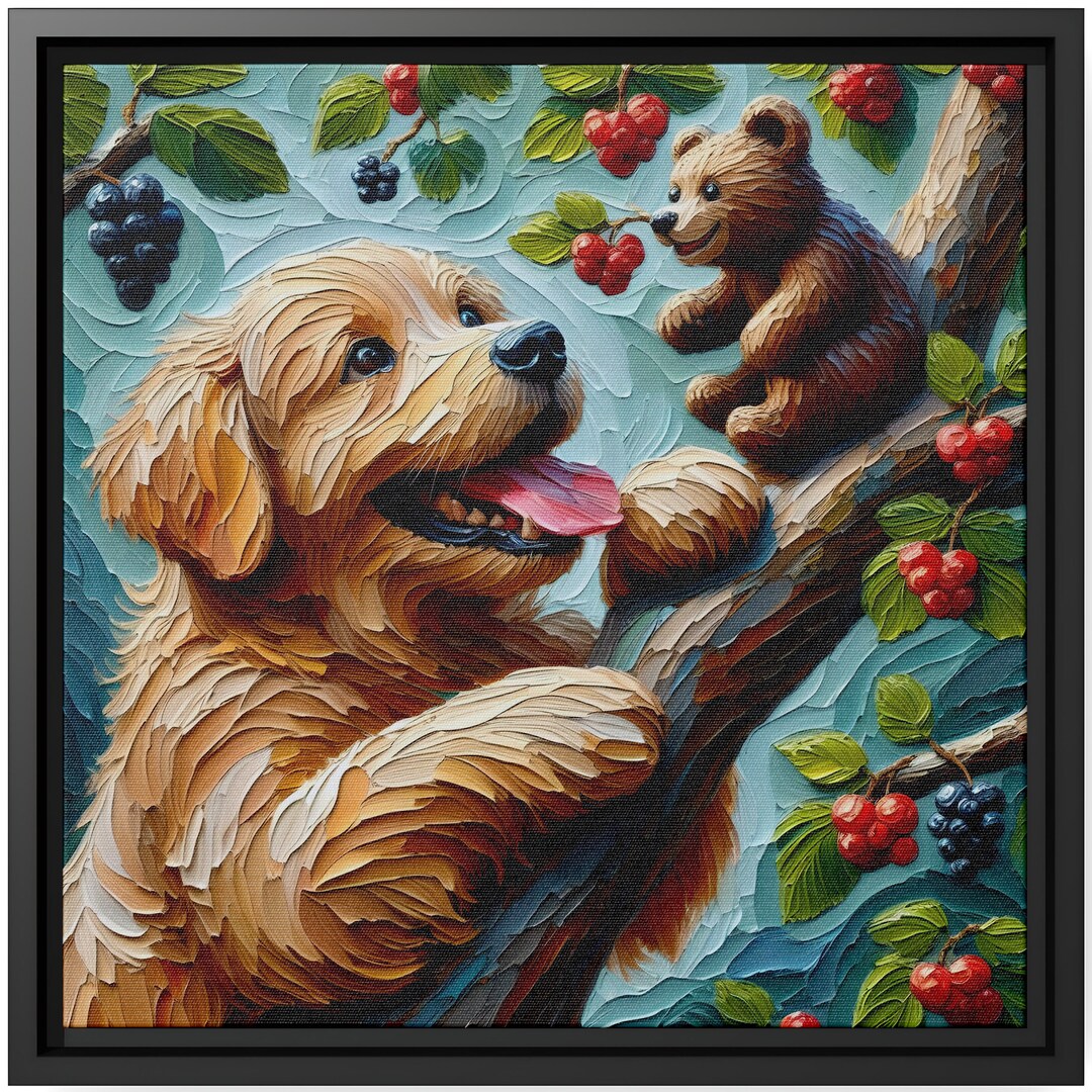 Golden Retriever Bear Wall Art Decor Canvas Print Oil Painting Cute Dog ...