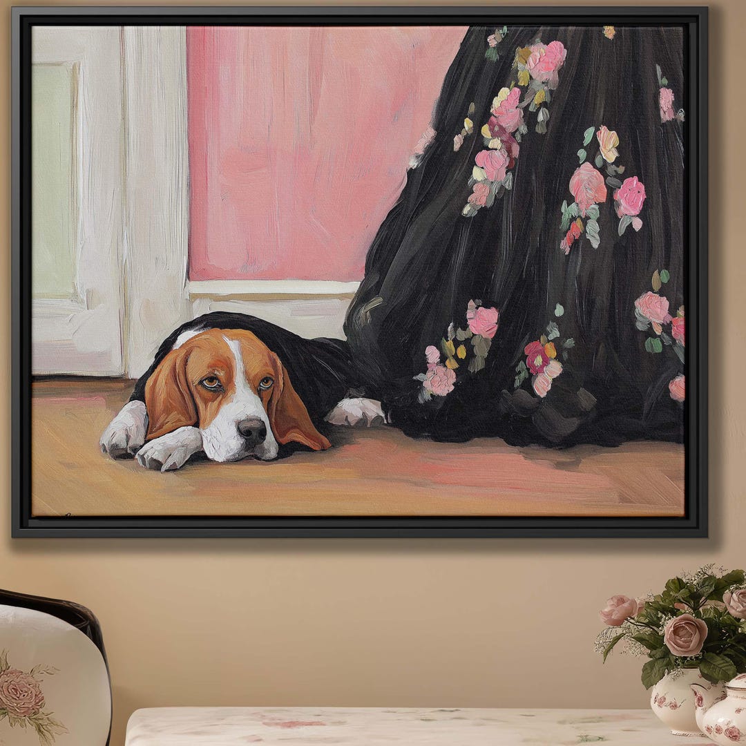 Beagle Wall Art | Elegant Dog Fashion Painting | Tricolor Beagle Canvas ...
