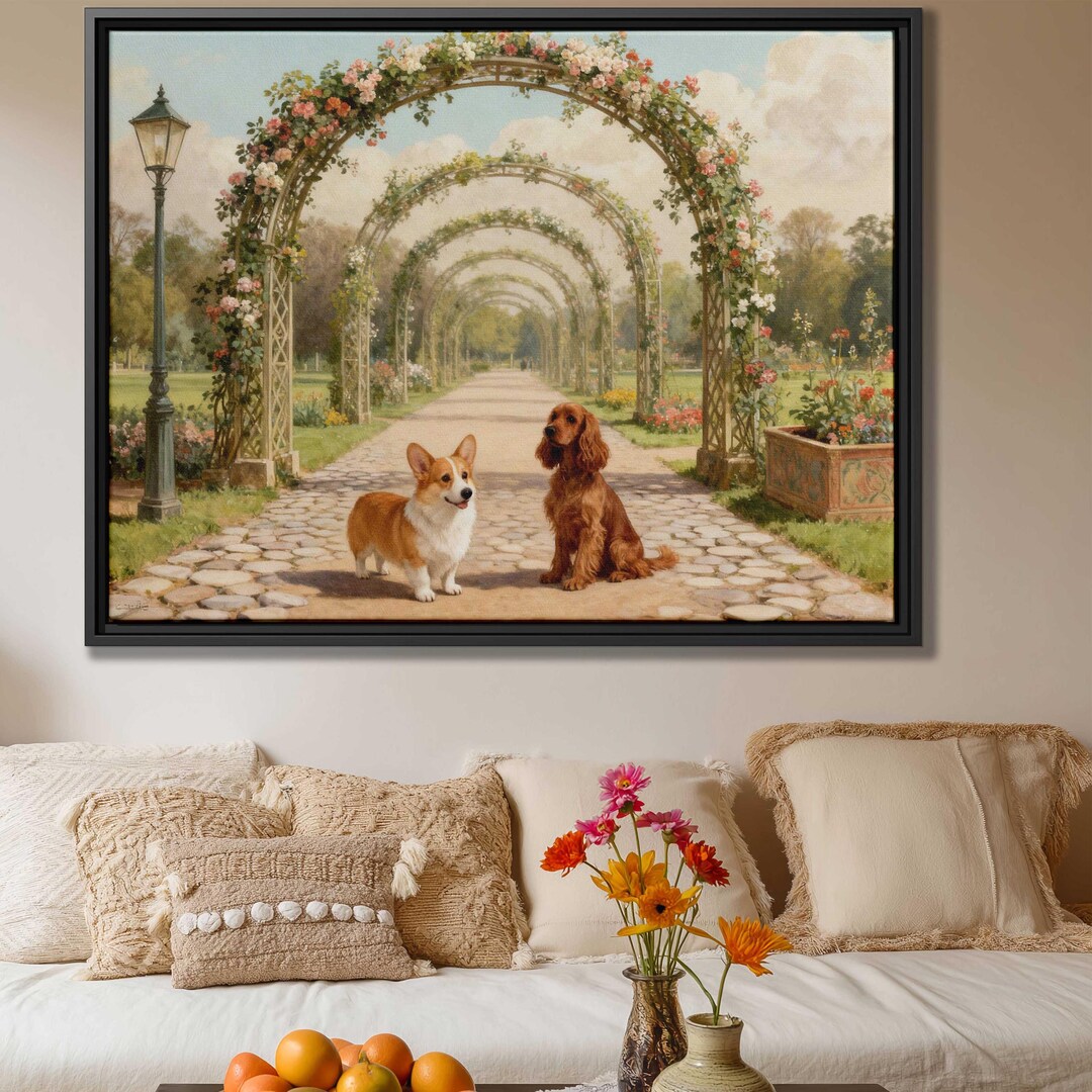 Dog Corgi Cocker Spaniel Canvas Print Oil Painting Pet Floral Wall Art ...