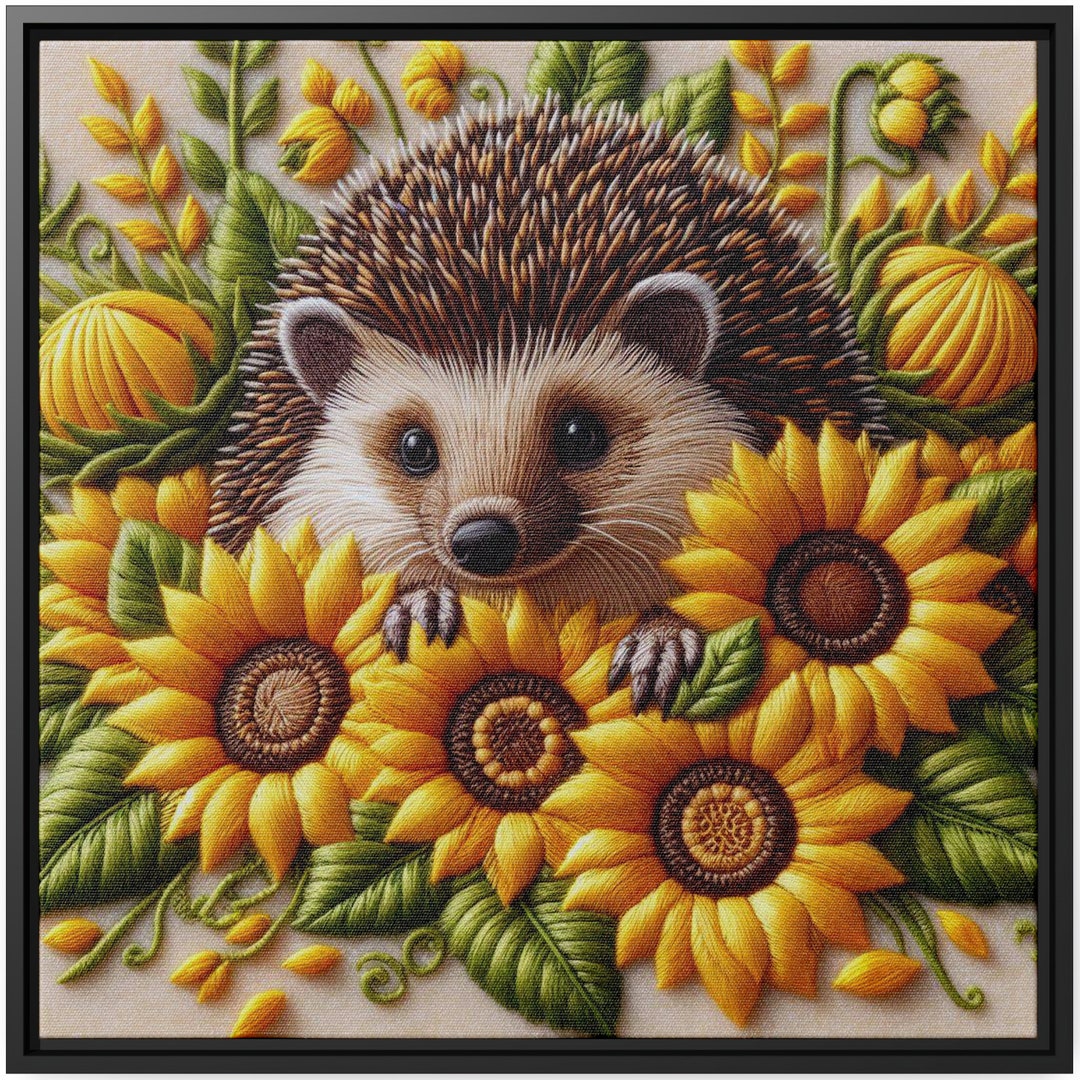 Hedgehog Sunflower Animal Wall Art Embroidery Artwork Canvas Print ...
