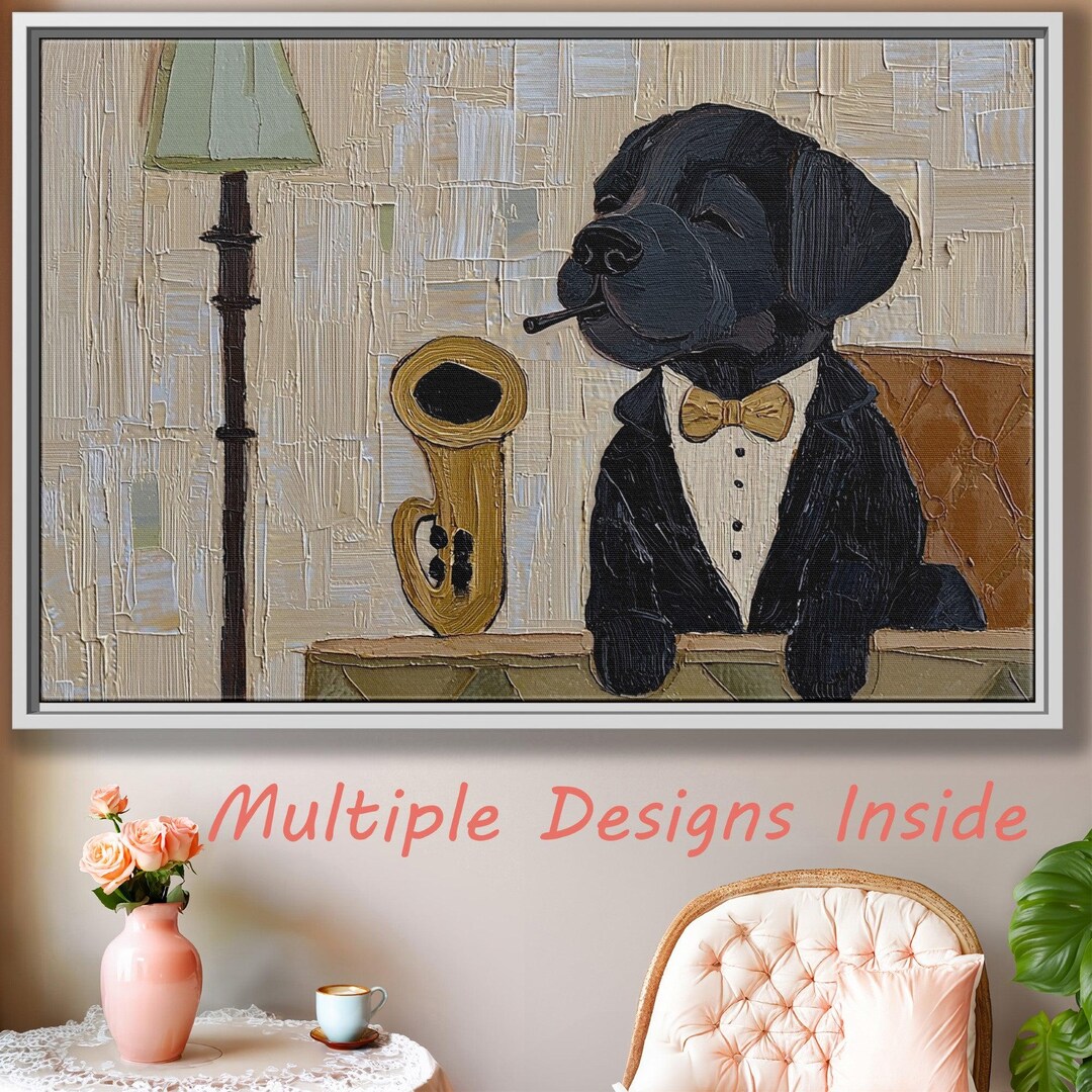 Elegant Black Labrador Tuxedo Art Black Dog Jazz Music Canvas Print ...