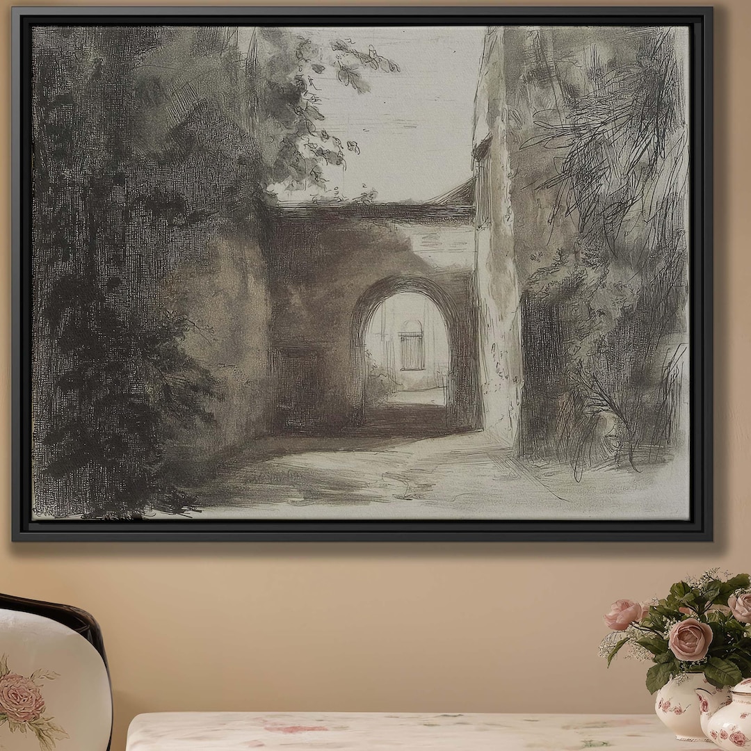 Vintage Archway Sketch Wall Art | Monochrome Architectural Print ...