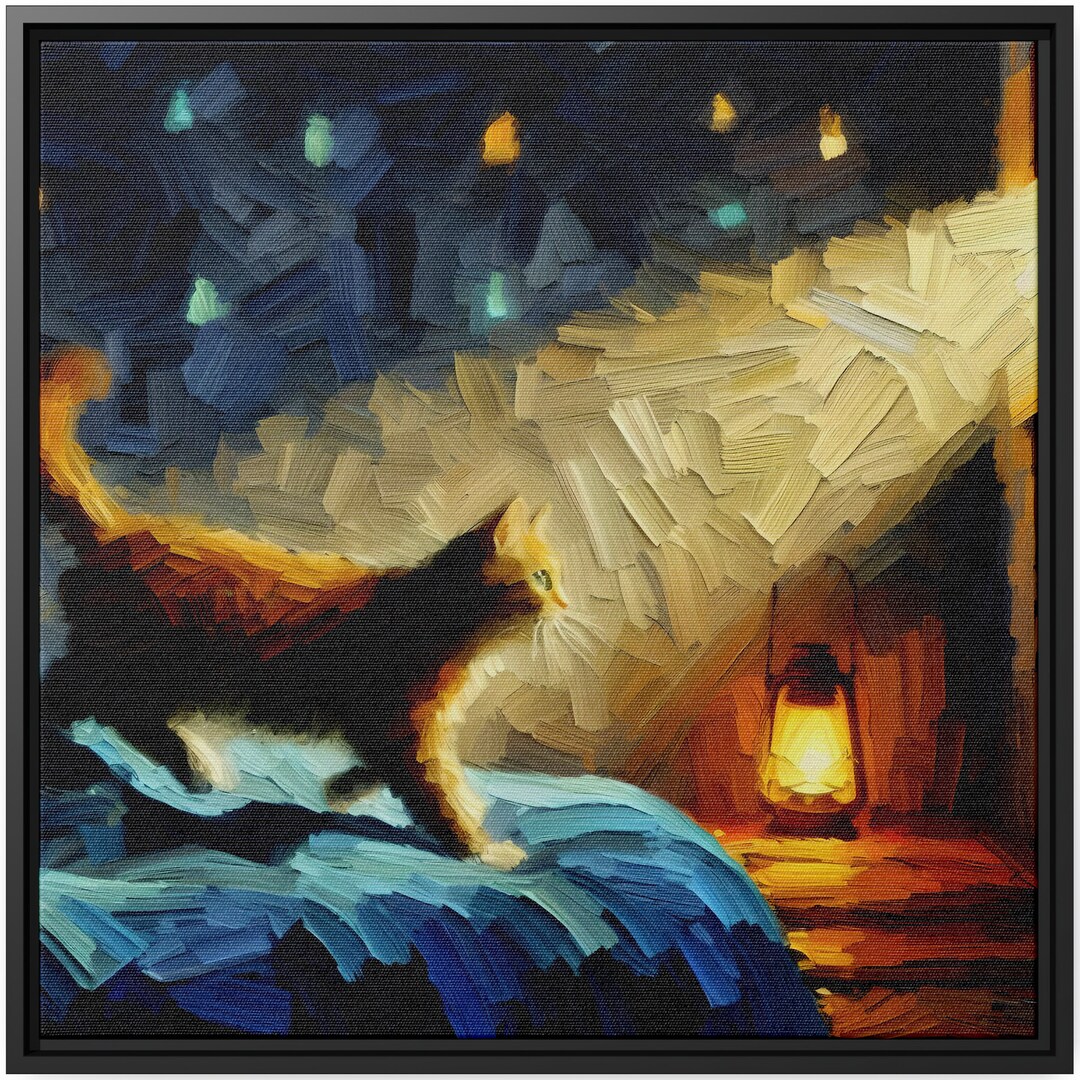 Manx Cat Chasing Light Canvas Print Wall Art Decor Playful Pet Lover ...