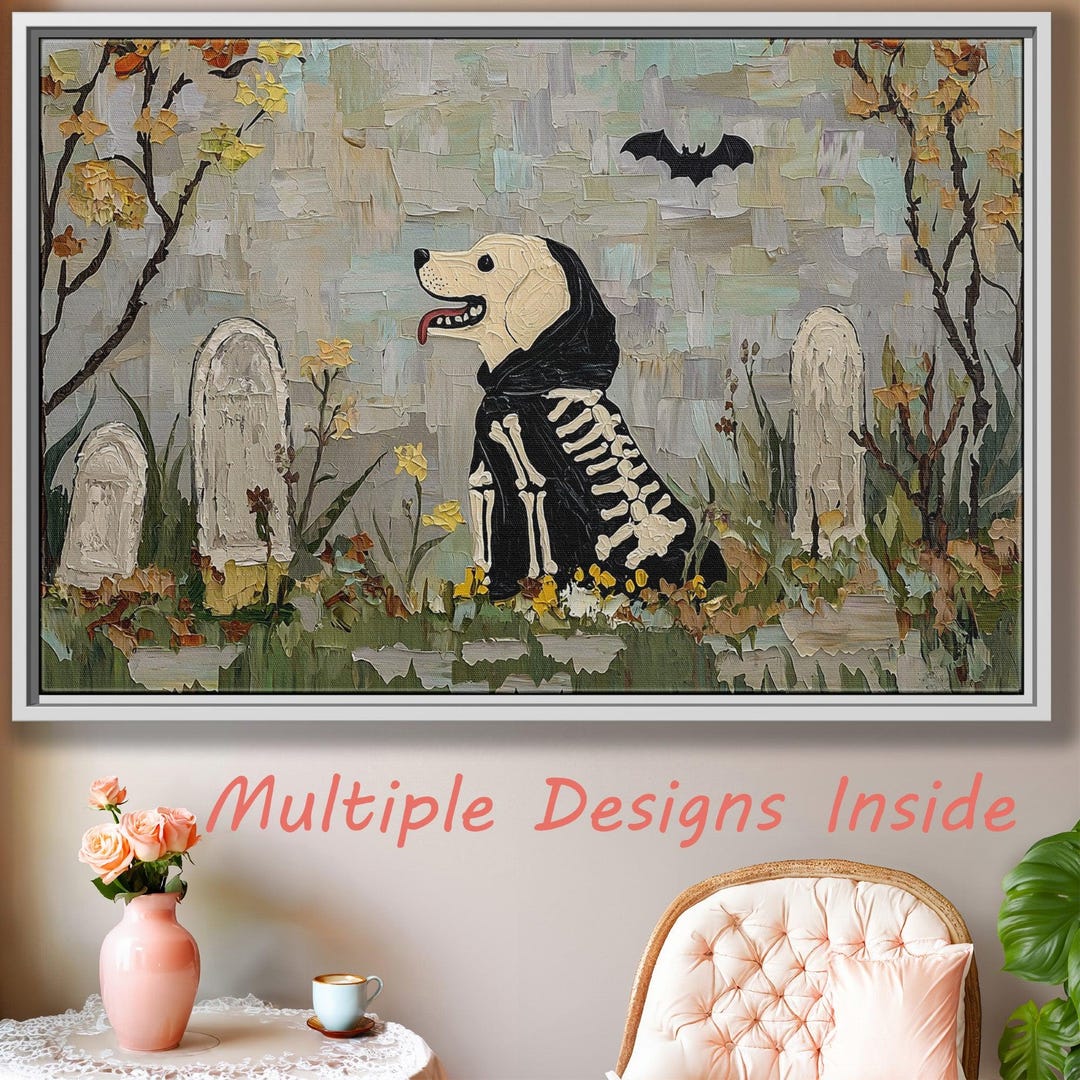 Labrador Black Skeleton Costume Oil Painting Canvas Print Artwork Dog ...
