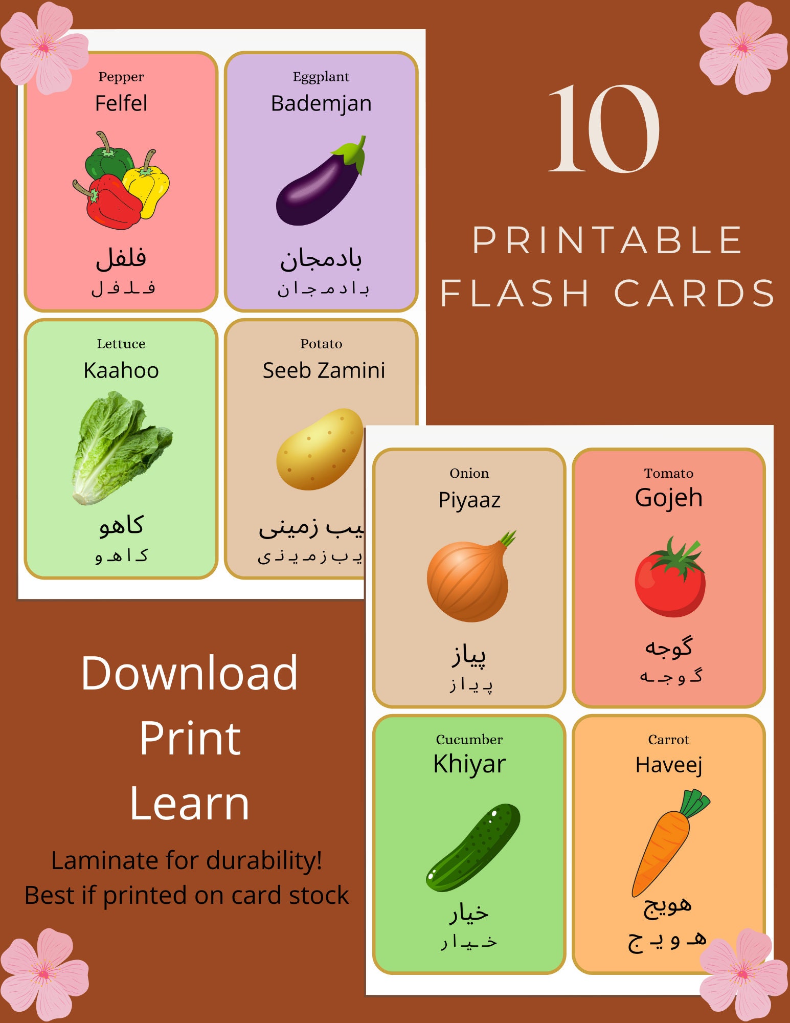 Farsi/persian Vegetable Flash Card Learning - Etsy