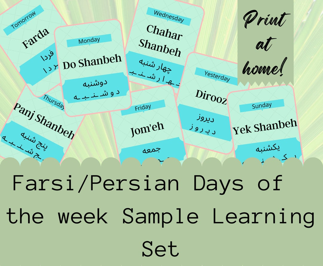 Farsi/persian Days of the Week Learning Set - Etsy