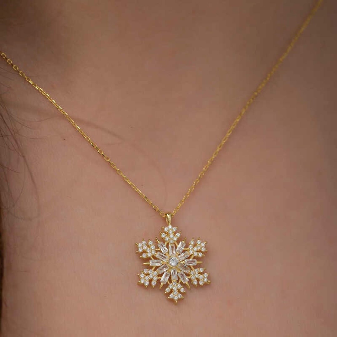 Gold Snowflake Necklace, Gold Snowflake Pendant, Snowflake Necklace ...