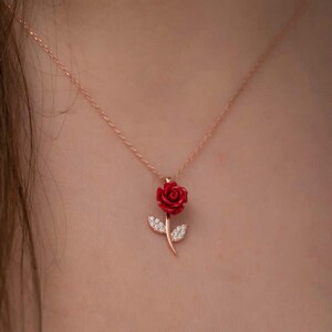 Rose Gold Red Rose Necklace, Red Rose Necklace for Women, Romantic ...