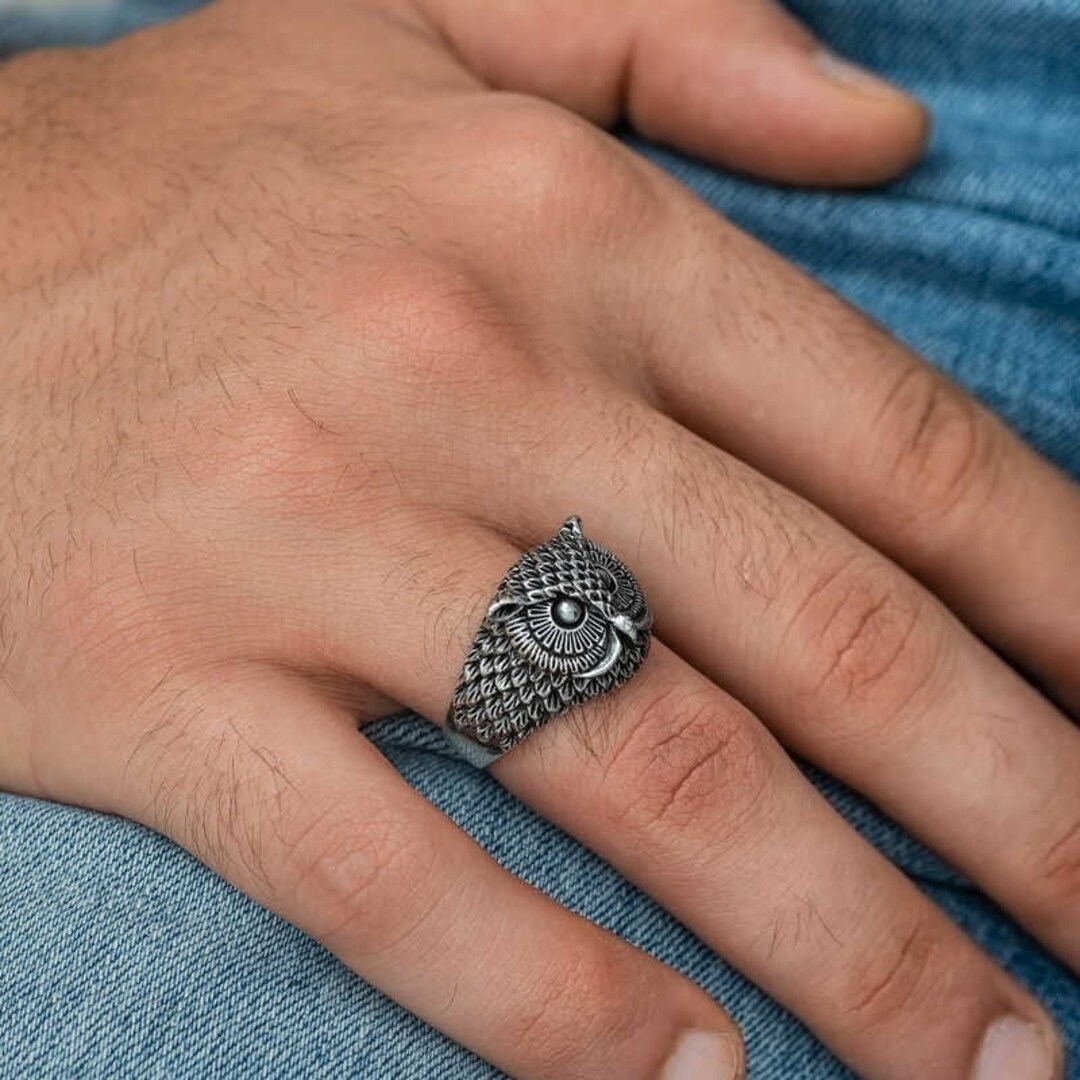 Silver Owl Men Ring, Silver Owl, Bird Ring, Owl Jewelry, Sterling ...