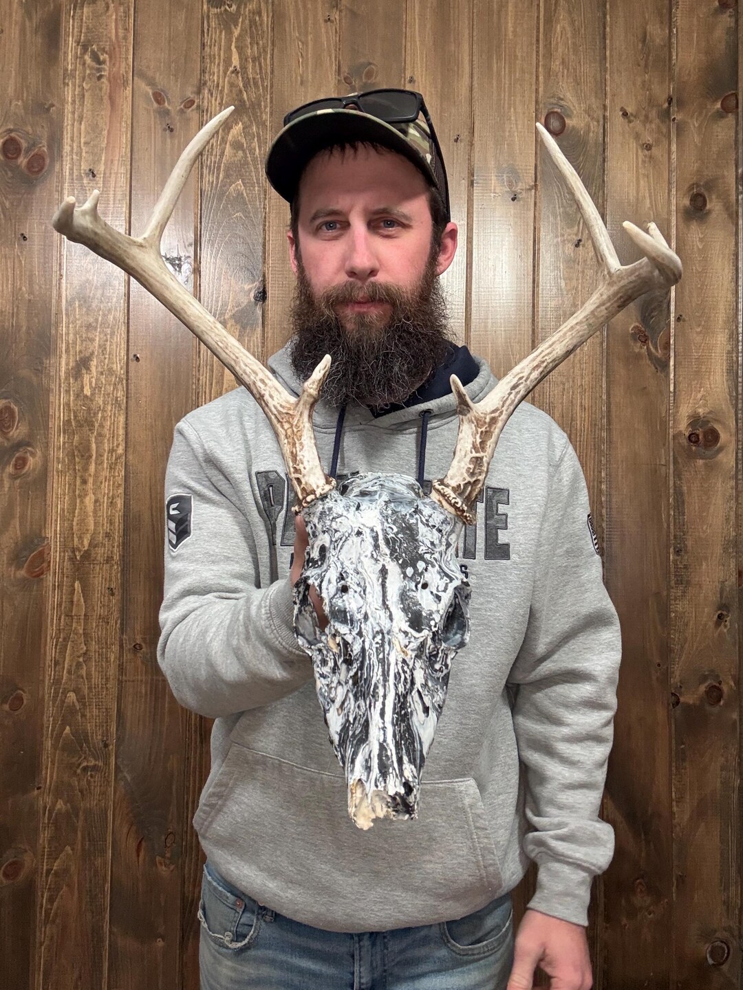 Dark Black & White Painted Real 8pt Whitetail Skull Antler Horn Deer ...