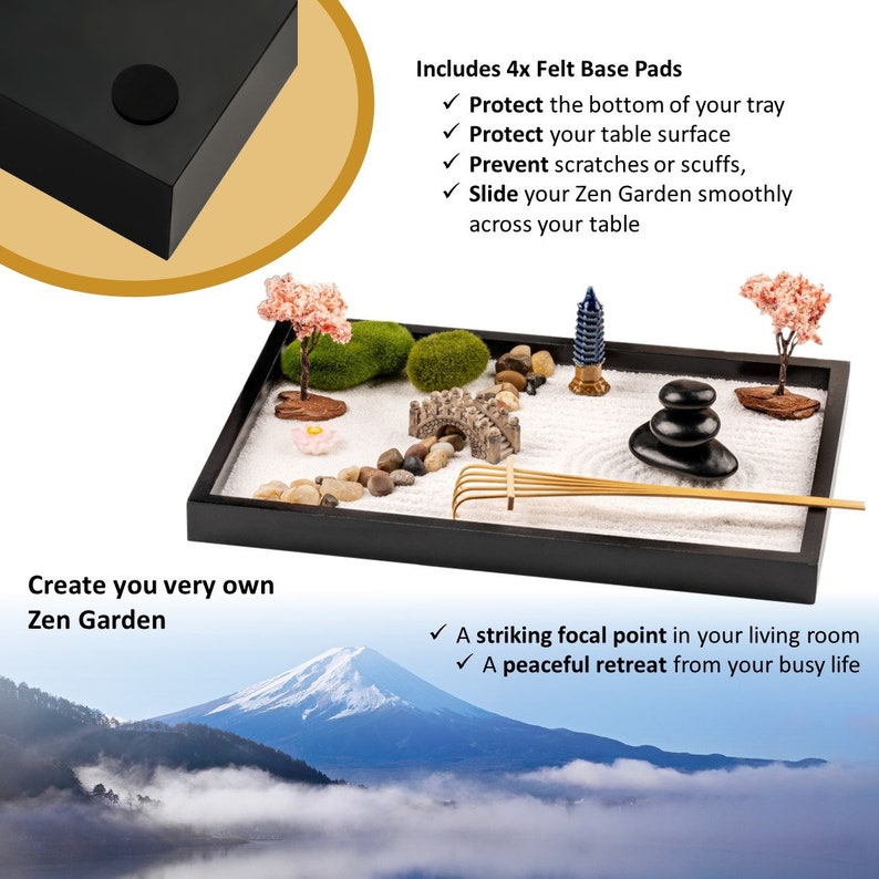 Mini Zen Garden Kit for Desk: Japanese Desktop Meditation Set, Sand ...