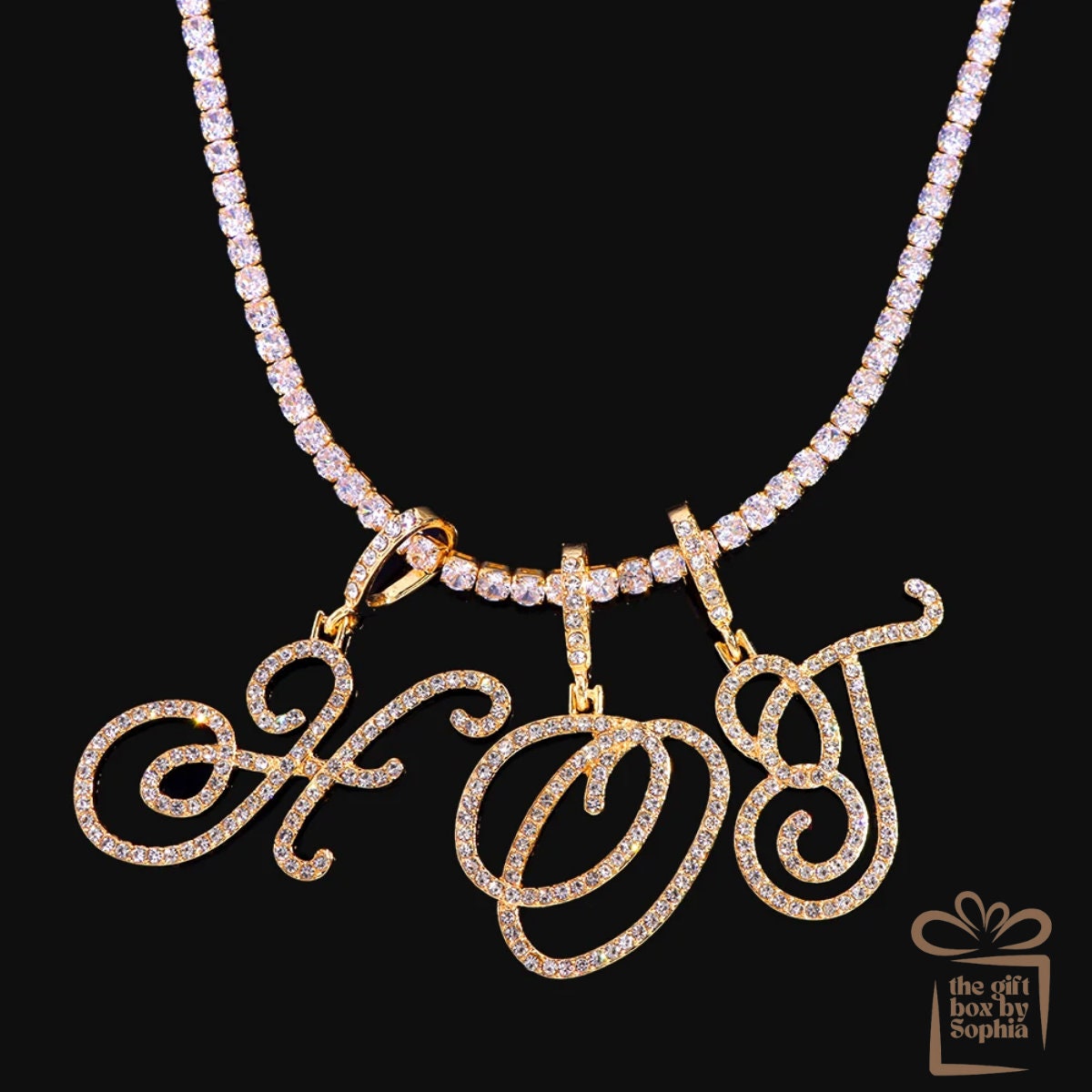 Personalized Initial Name Necklace Custom Cursive Letters Cubic