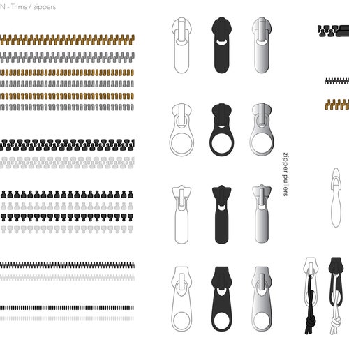 Vector Zipper and Zipper Pullers Library for Adobe Illustrator - Etsy