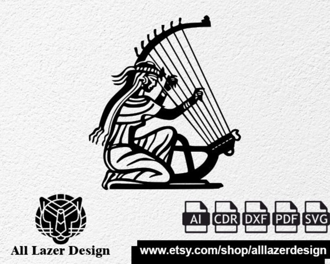 Lady Play Harp Laser Cut Svg Dxf Files Wall Sticker Engraving - Etsy Israel