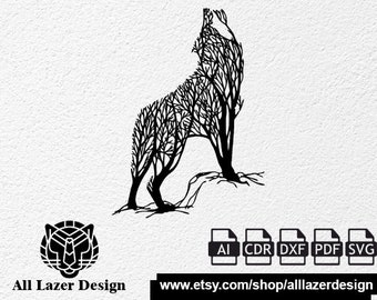 Howl Wolf Design Laser Cut Svg Dxf Files Wall Sticker - Etsy